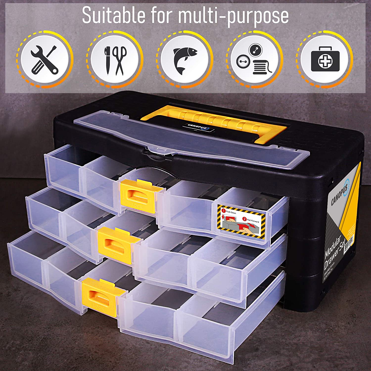 CANOPUS Plastic Tool Box, Tool Organizer with 3 Drawers – Canopus USA