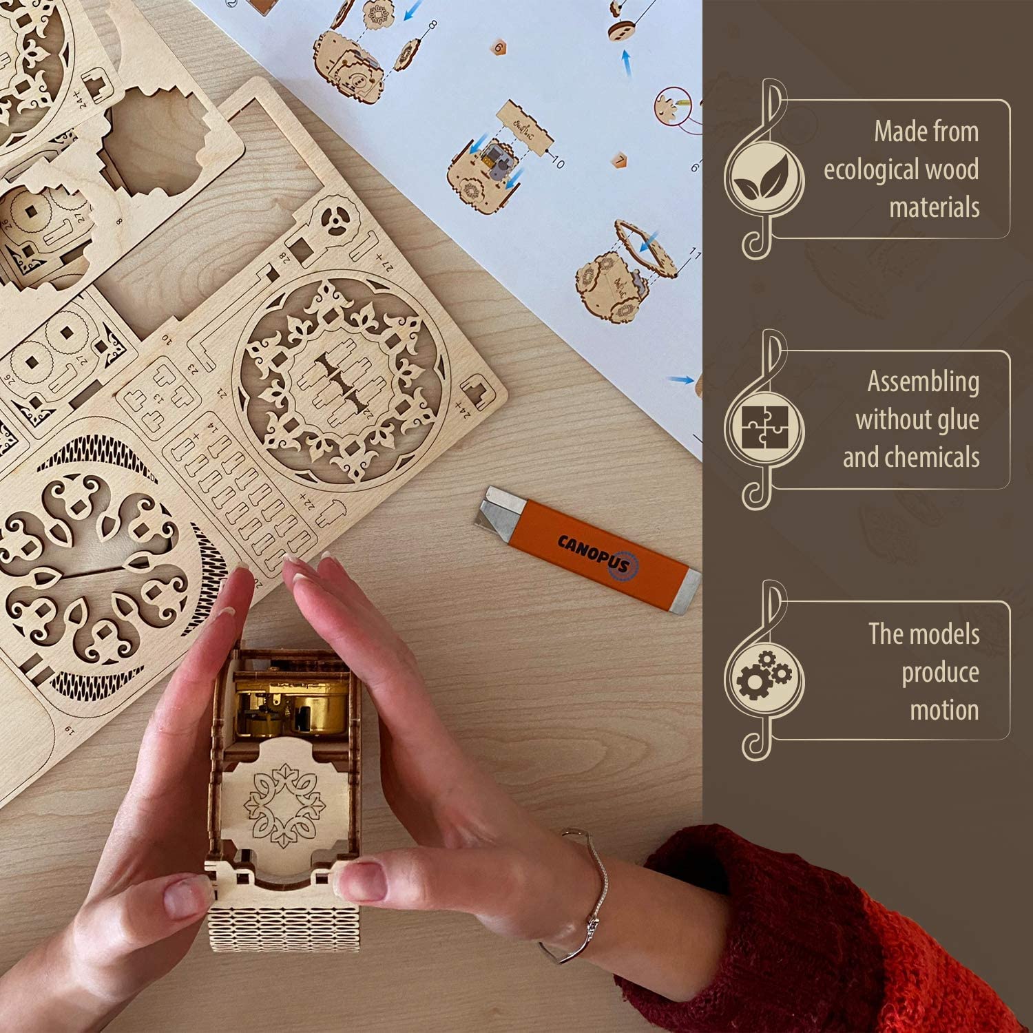 3D Wooden Puzzle, Mini Music Box – Canopus USA